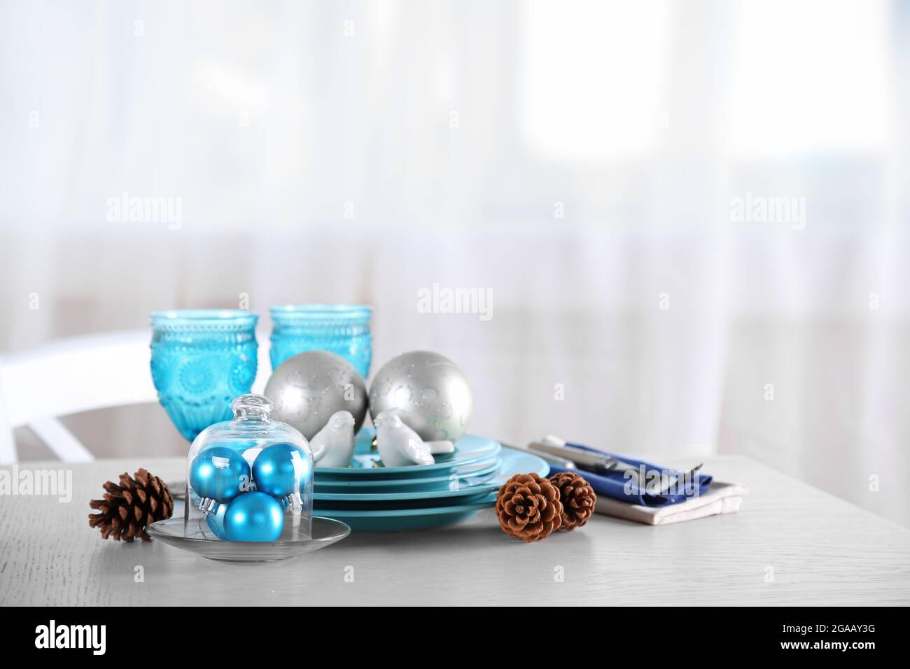 Decorated Christmas table setting. Christmas menu concept Stock Photo ...