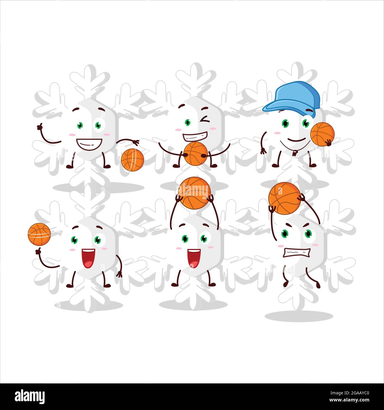 Talented snowflakes cartoon character as a basketball athlete. Vector ...