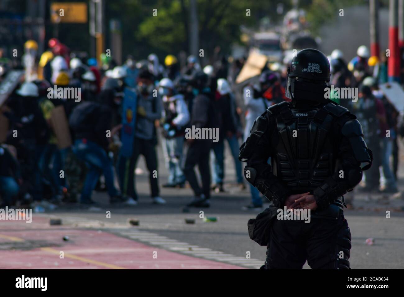 Medellin, Colombia. 28th July, 2021. A Colombia's riot police officer ...