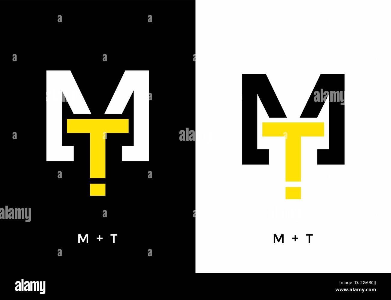 White black and yellow color of MT initial letter design Stock Vector ...