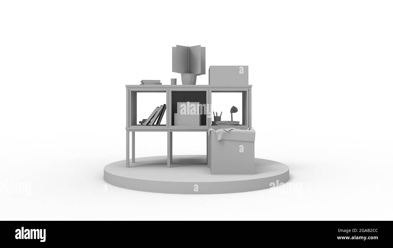 3D rendering of a small cabinet closet storage unit on a podium ...