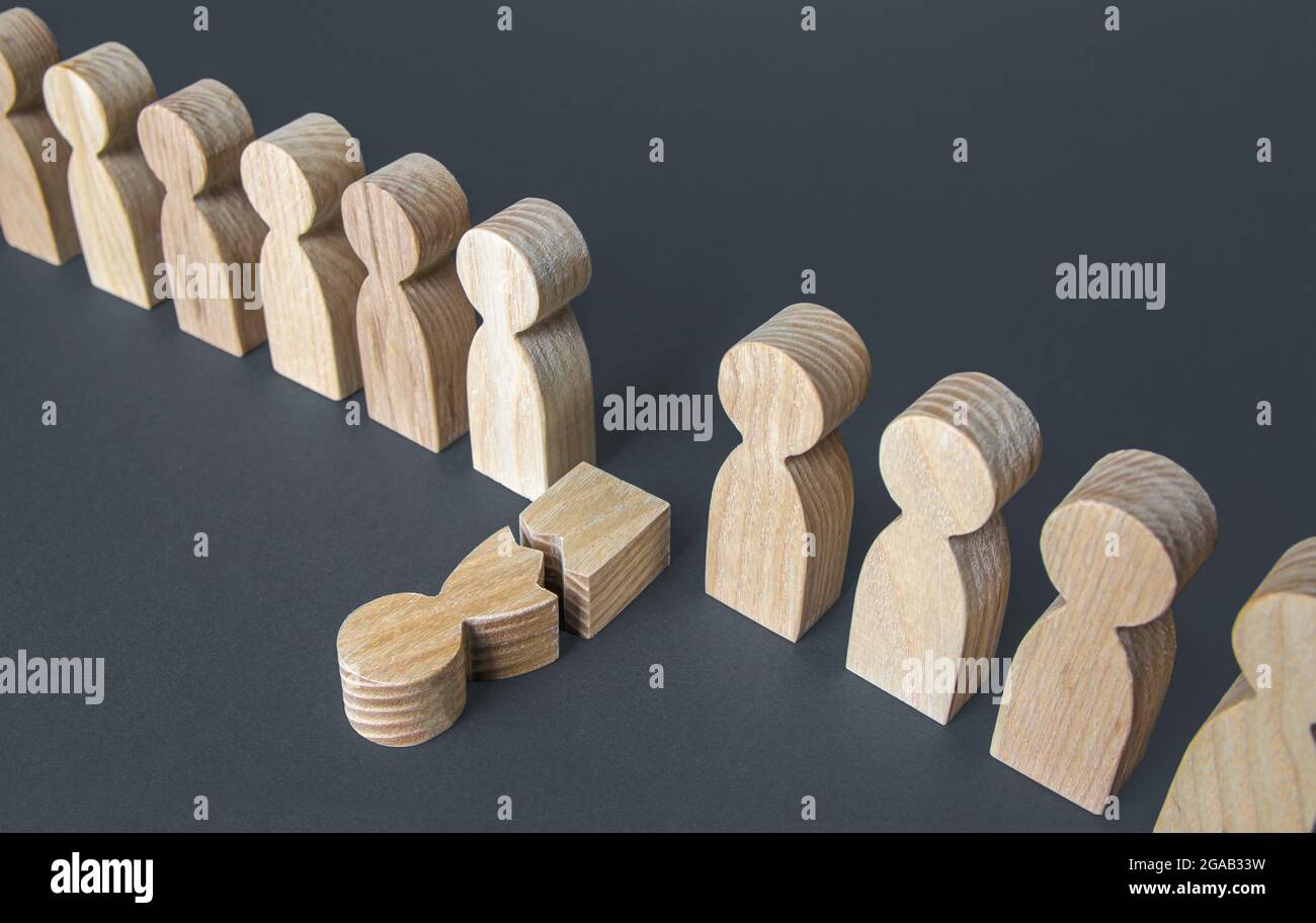 Broken man falls out of row line. Moral or physical exhaustion, weak ...