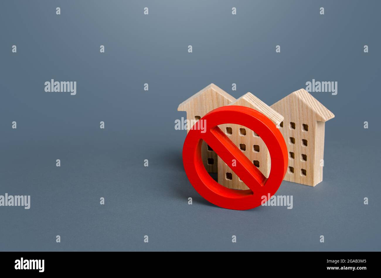 Residential buildings and red prohibition symbol No. Restrictions ban ...