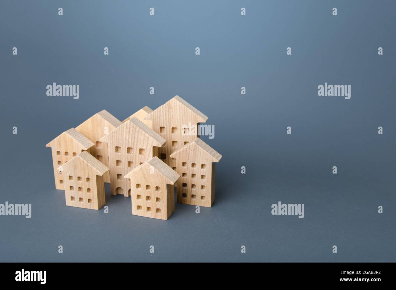 Many wooden high-rise buildings. Many houses. Affordable housing. Urban ...