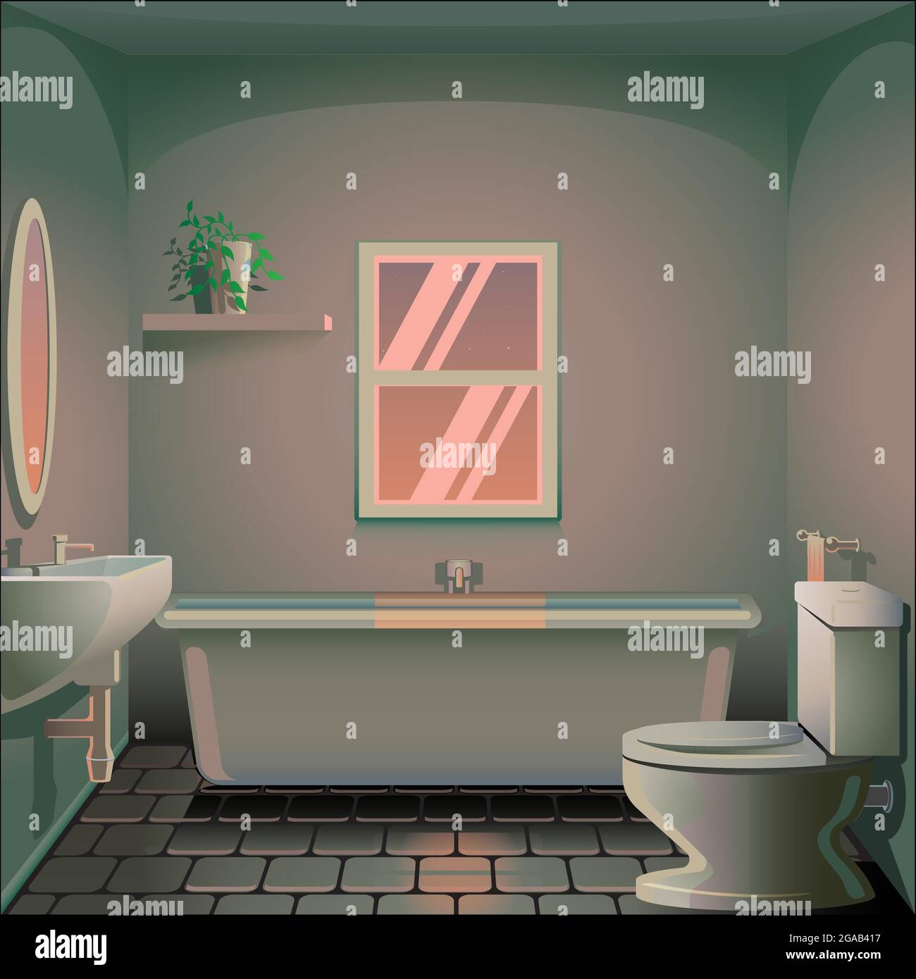 Bathroom in the afternoon background illustration in editable vector ...