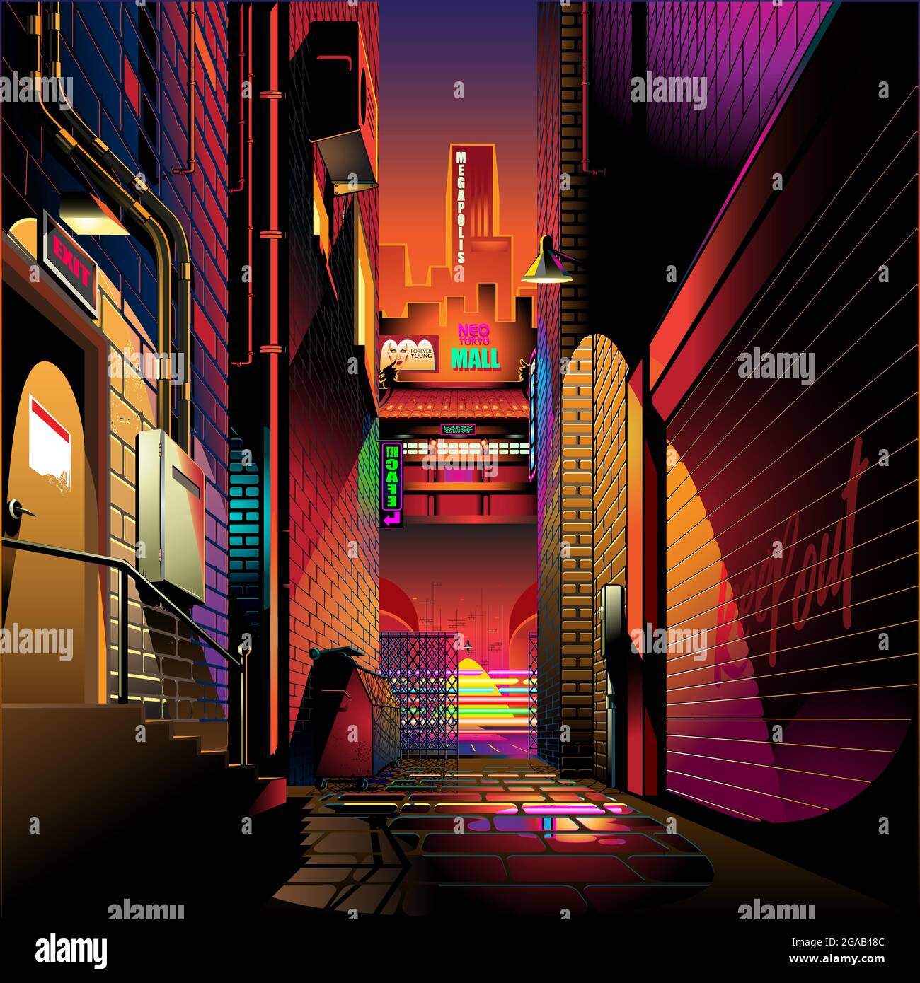 Alley at sunset vector illustration background Stock Vector Image & Art ...