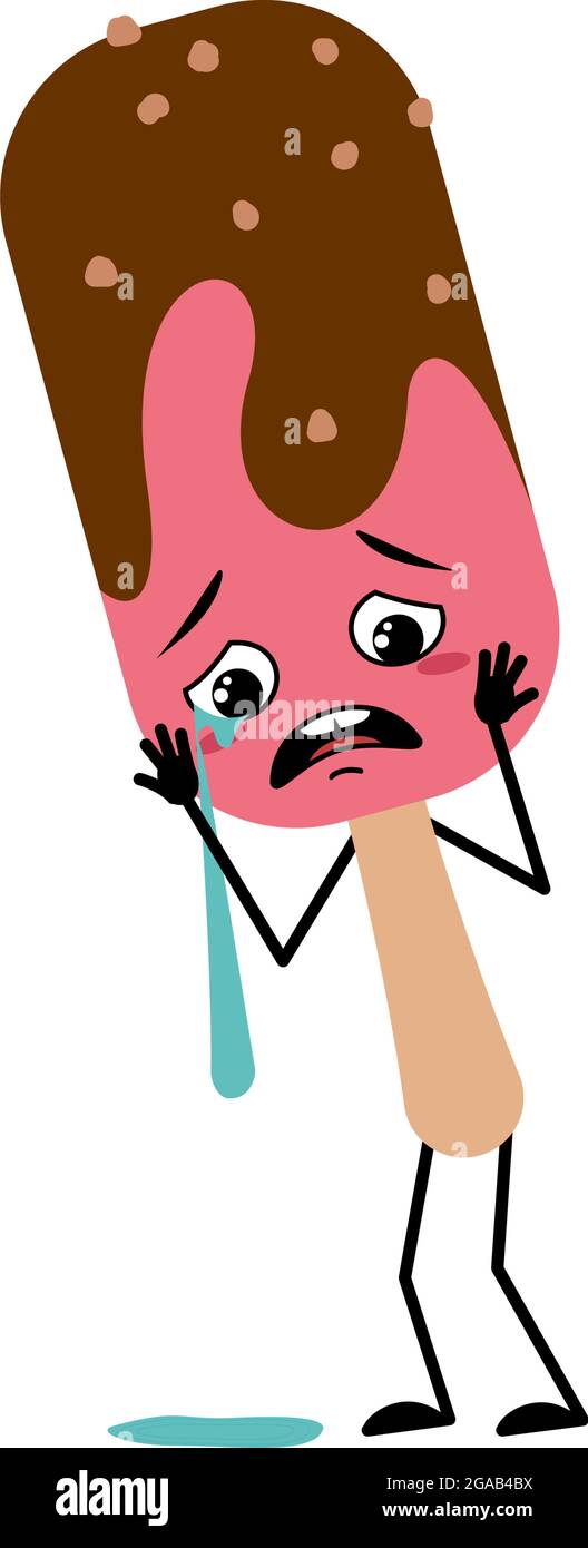 Cute ice cream character with crying and tears emotion Stock Vector ...