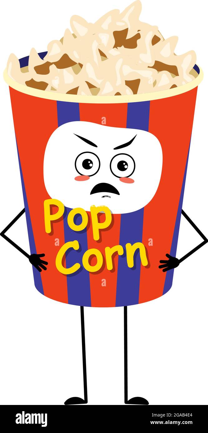 Cute popcorn character in a holiday box with angry emotions Stock ...