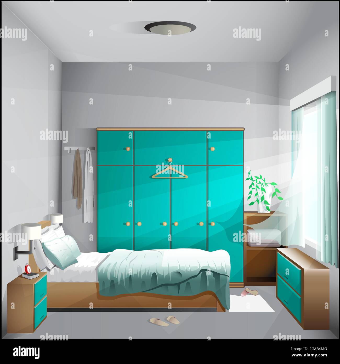Bedroom in the morning background illustration editable vector format ...