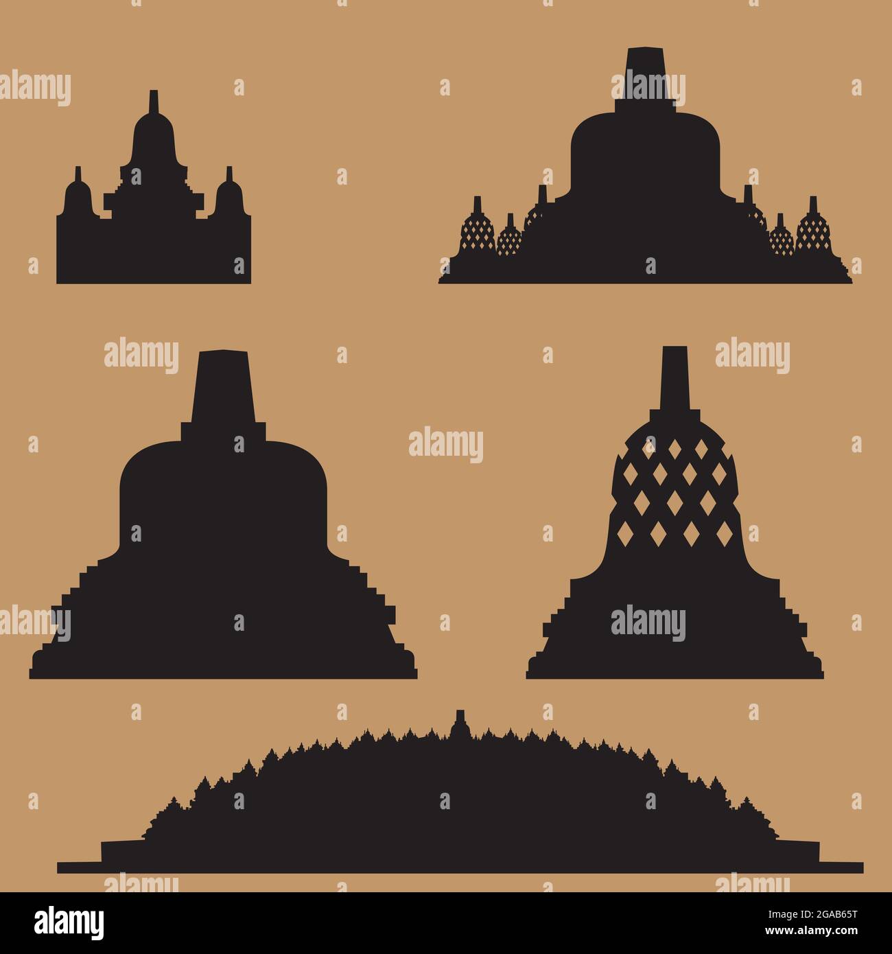 Borobudur temple various stupa shapes vector illustration Stock Vector ...