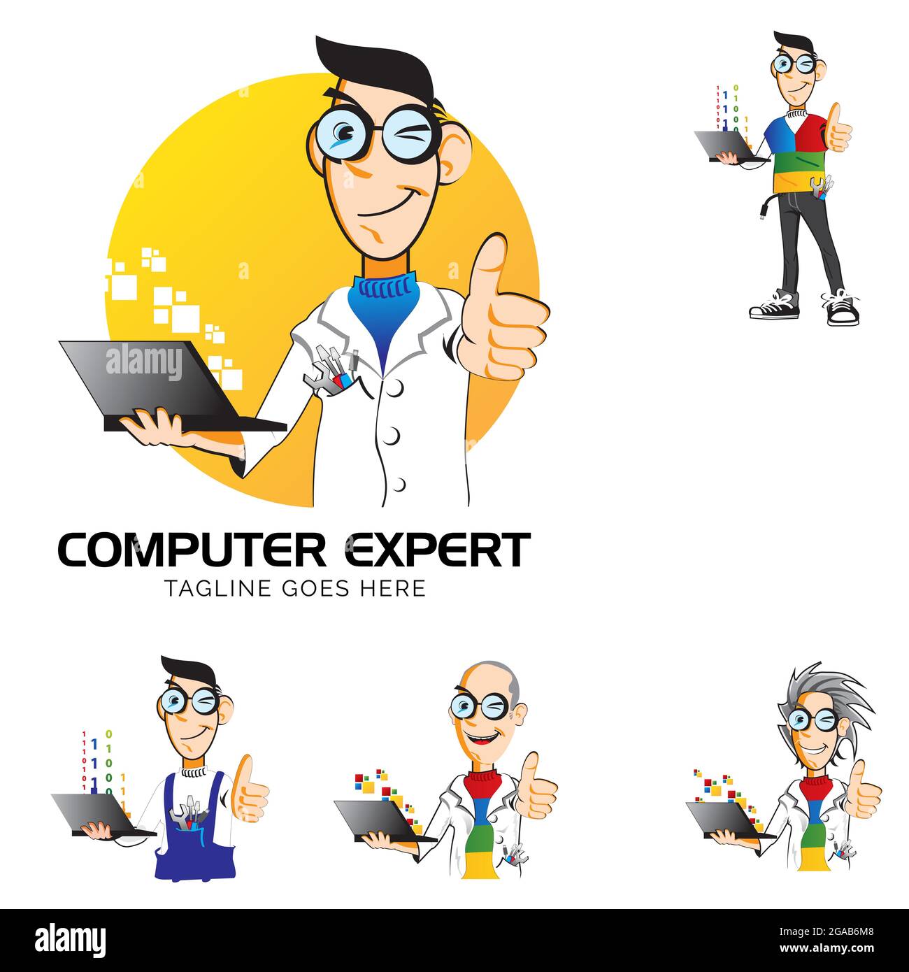 Young man computer vector Cut Out Stock Images & Pictures - Alamy