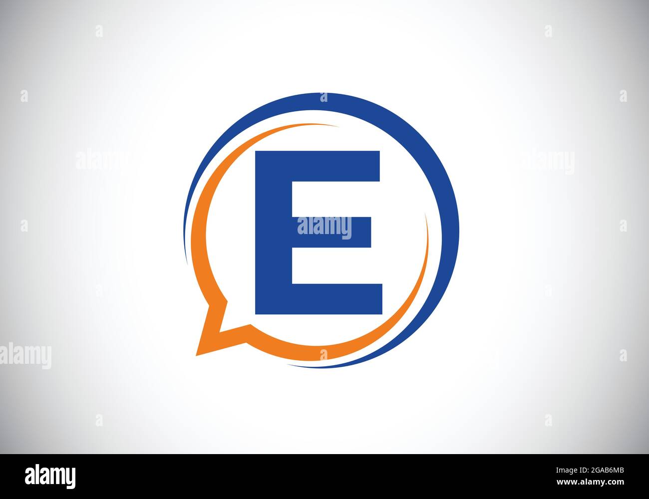 Initial E monogram letter alphabet with a bubble chat icon. Talking ...