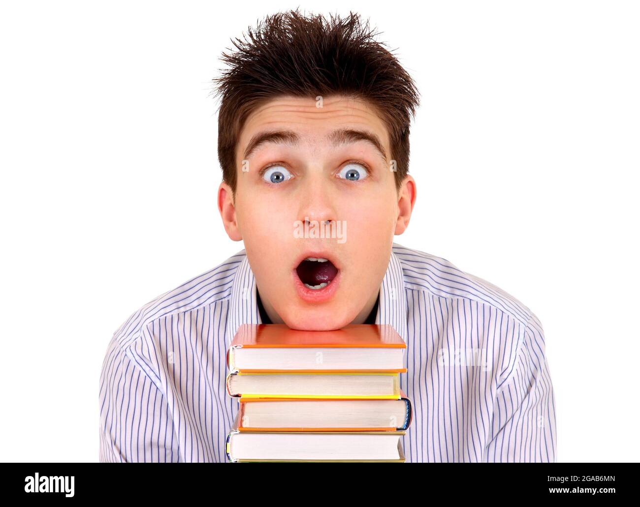 Shocked Student with a Books Isolated on the White Background Stock ...