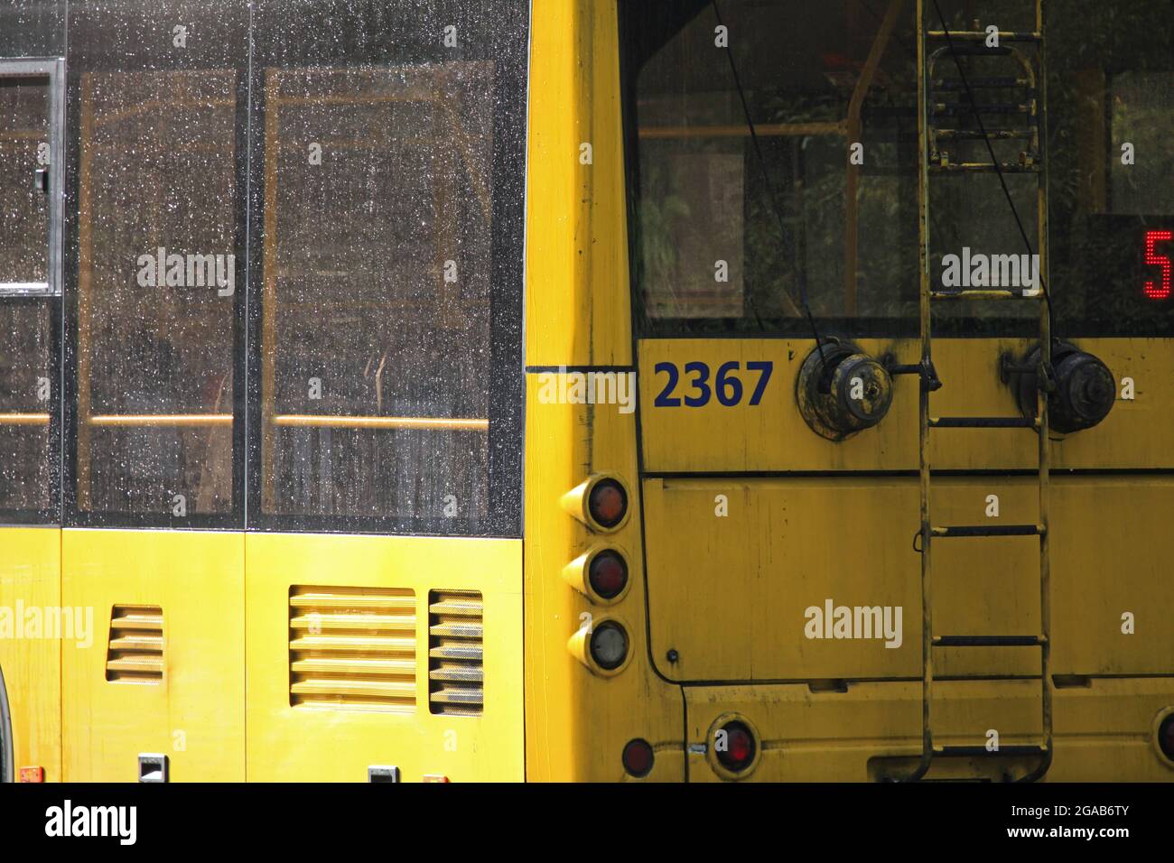Kiev, Ukraine - July 12, 2019: Urban public transport. Ukrainian yellow ...