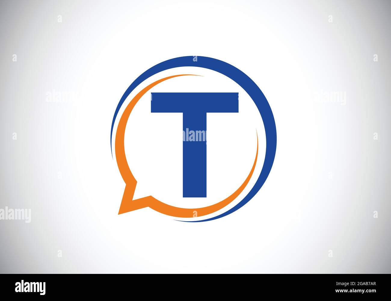 Initial T monogram letter alphabet with a bubble chat icon. Talking ...