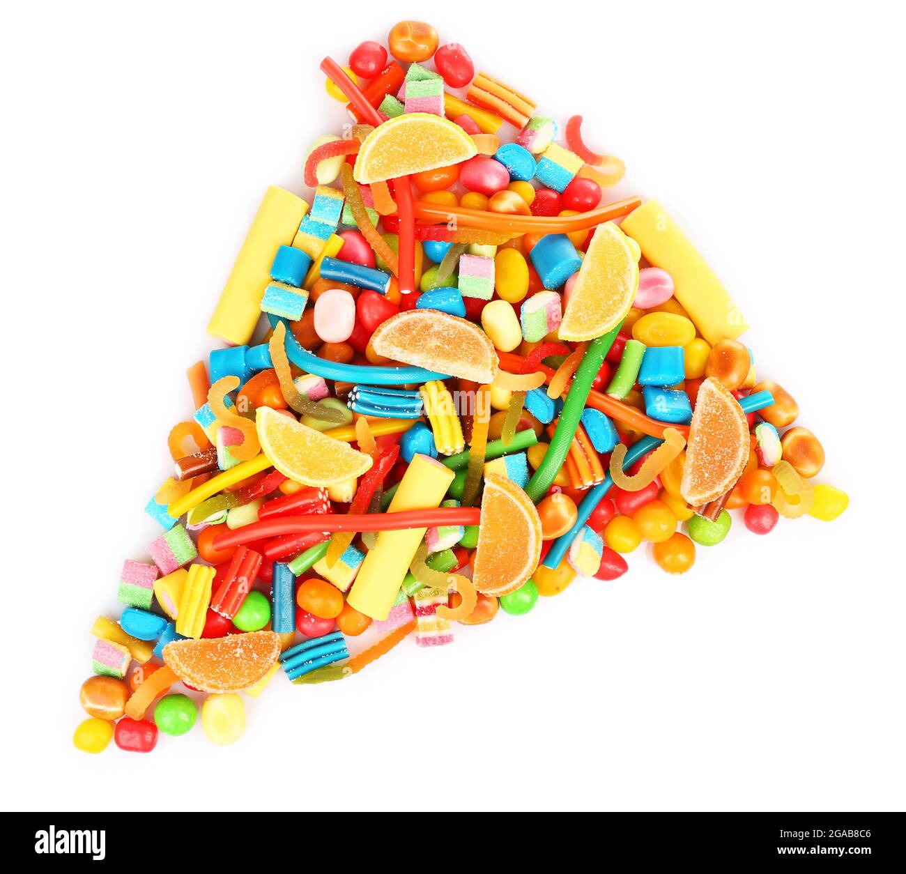 Colorful candies as triangle isolated on white Stock Photo - Alamy