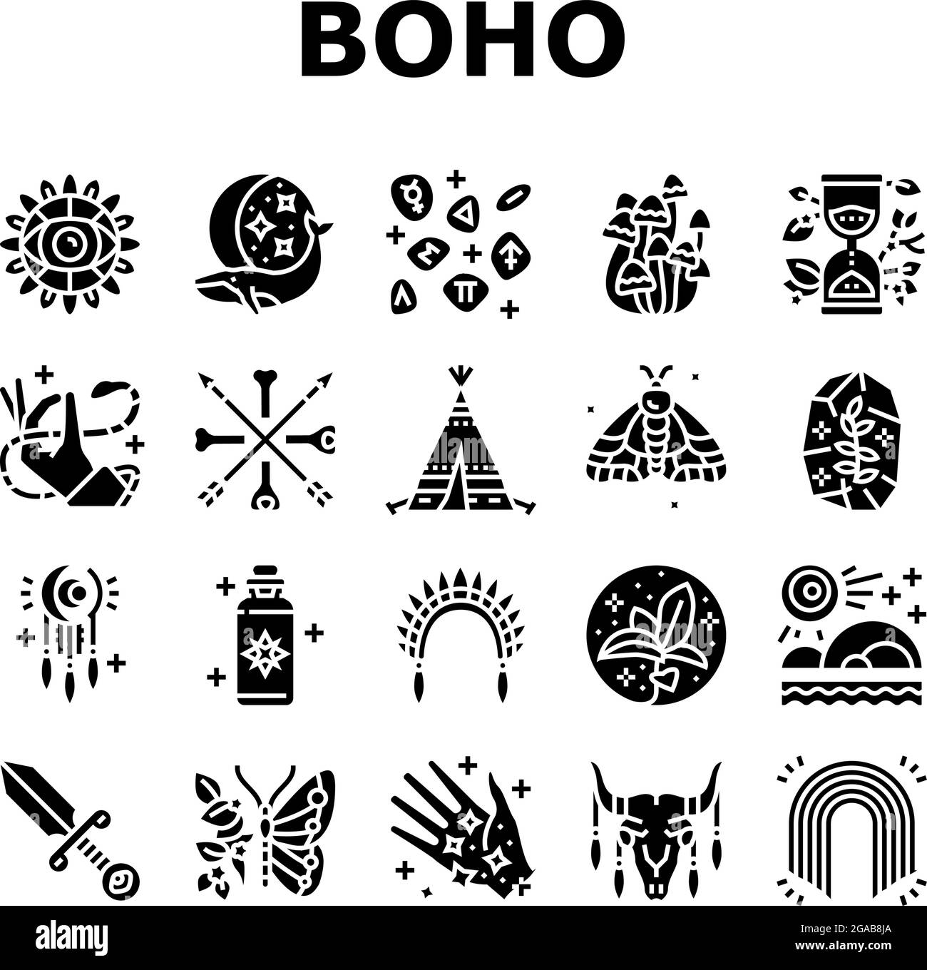 Boho Style Decoration Collection Icons Set Vector Stock Vector Image ...