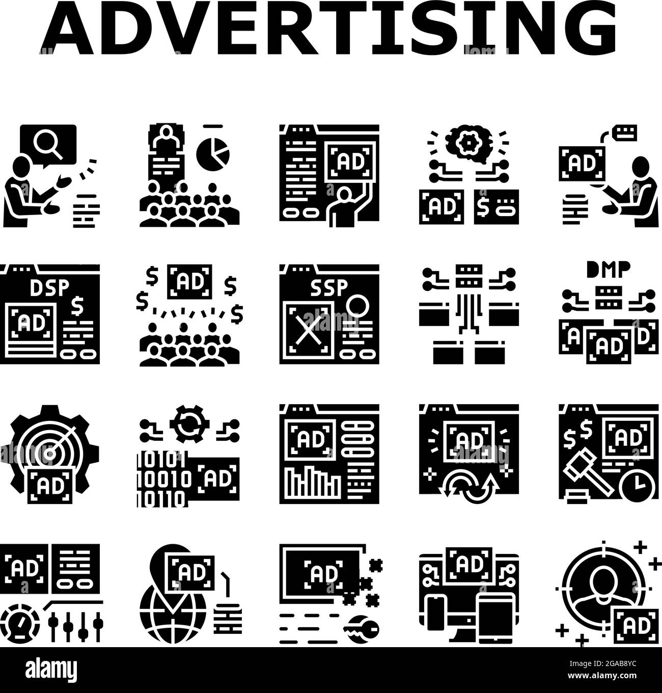 Programmatic Advertising Service Icons Set Vector Stock Vector Image ...