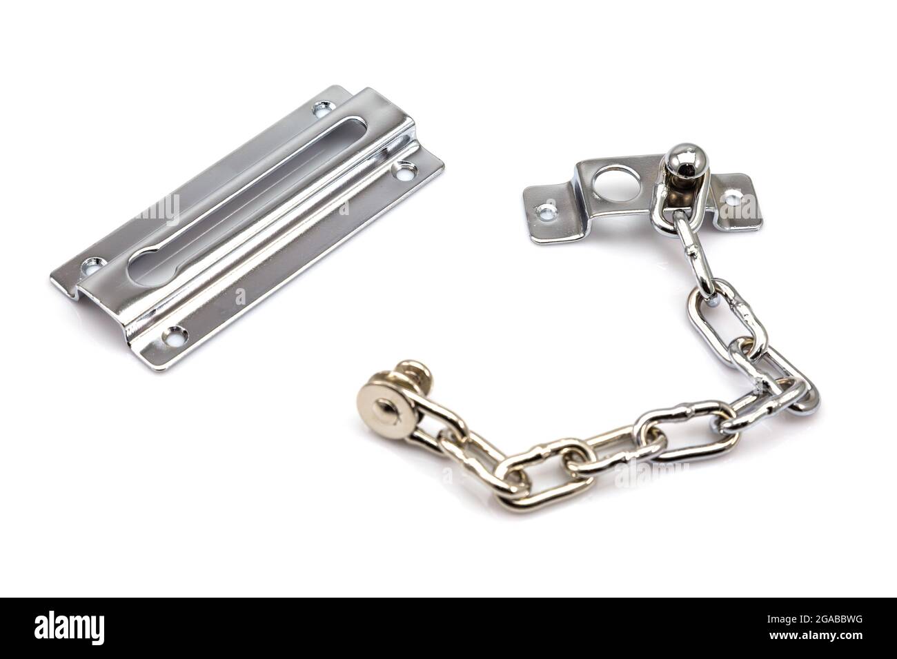 A Part of Stainless steel door chain isolated on white background Stock ...