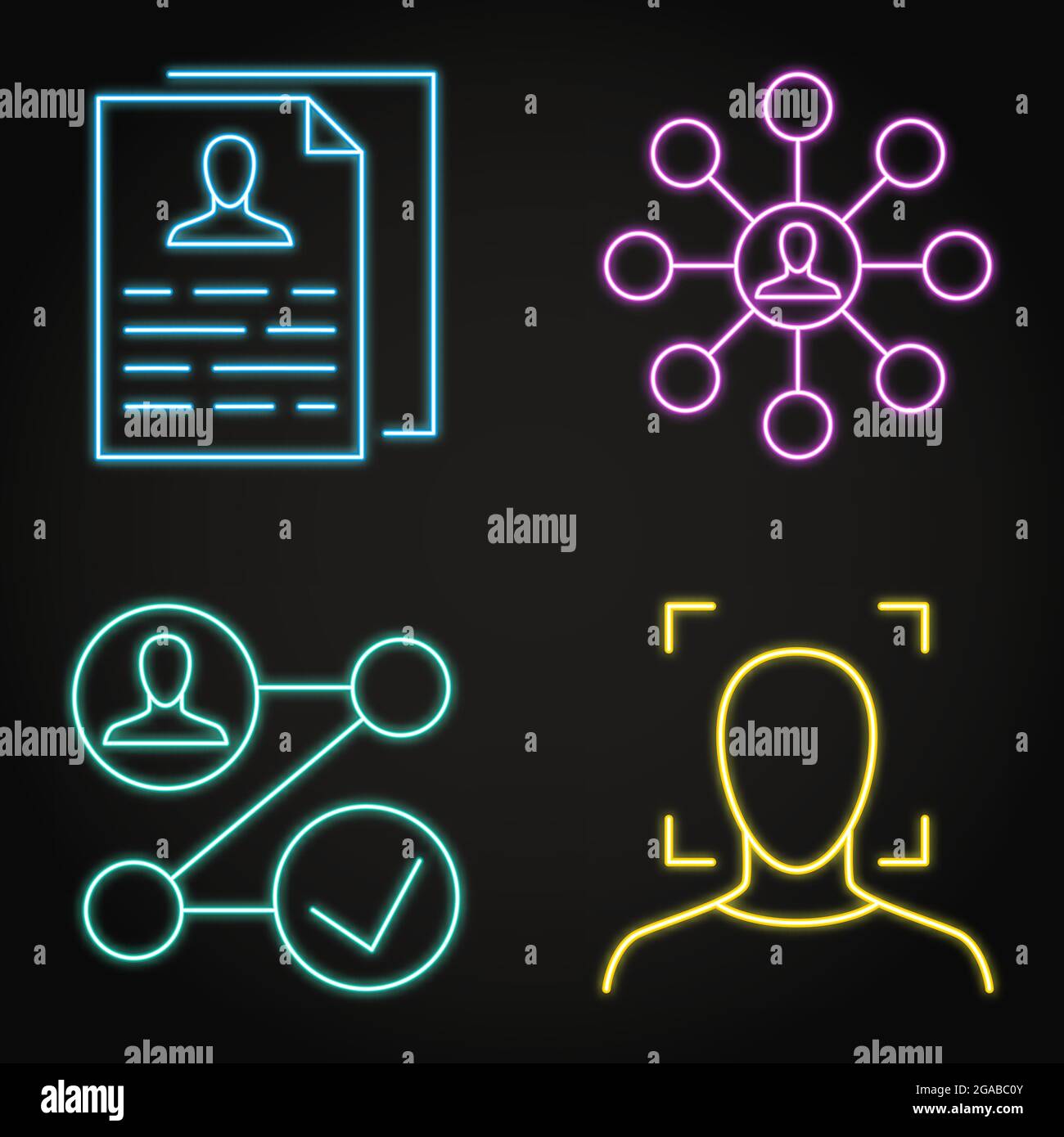 Neon customer information icon set in line style. Personal data ...