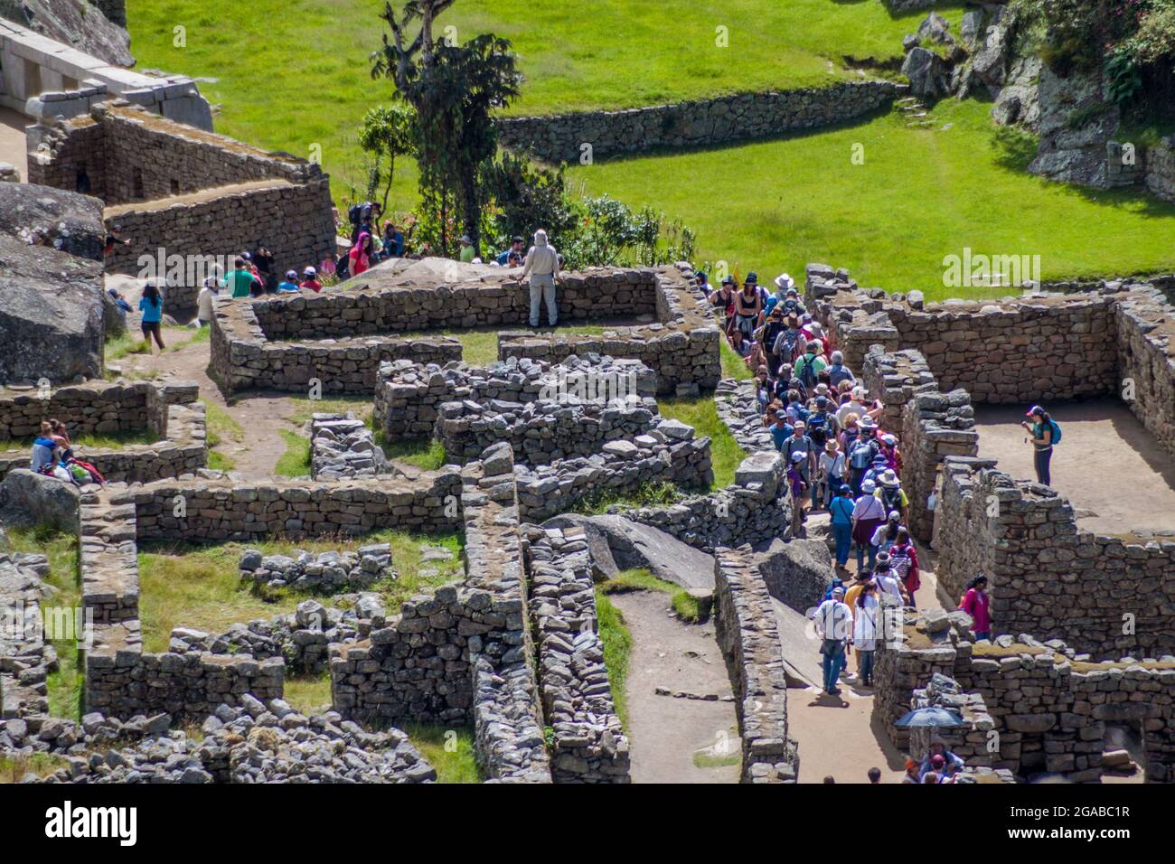 MACHU PICCHU, PERU - MAY 18, 2015: Crowds of visitors at Machu Picchu ...