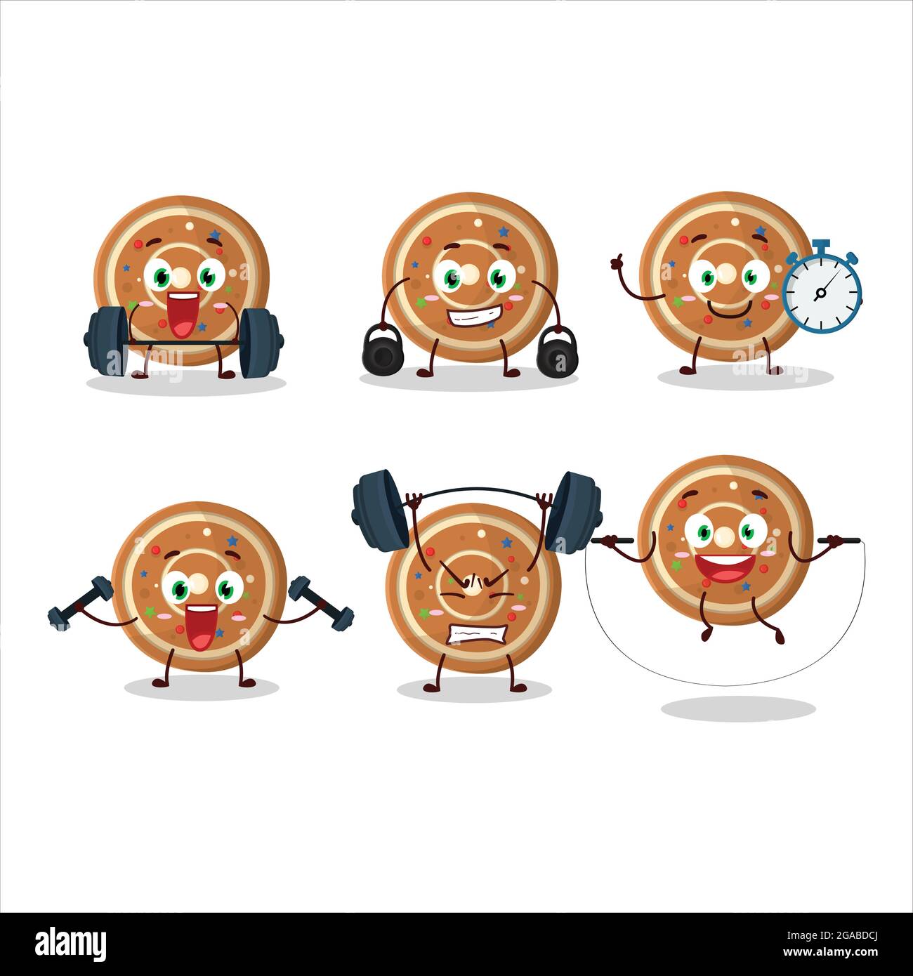 A healthy gingerbread round cartoon style trying some tools on Fitness ...