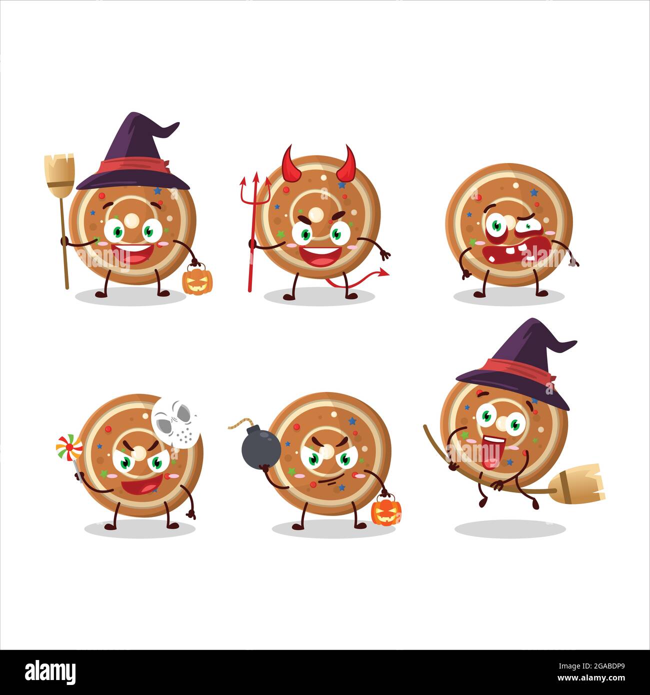 Halloween expression emoticons with cartoon character of gingerbread ...