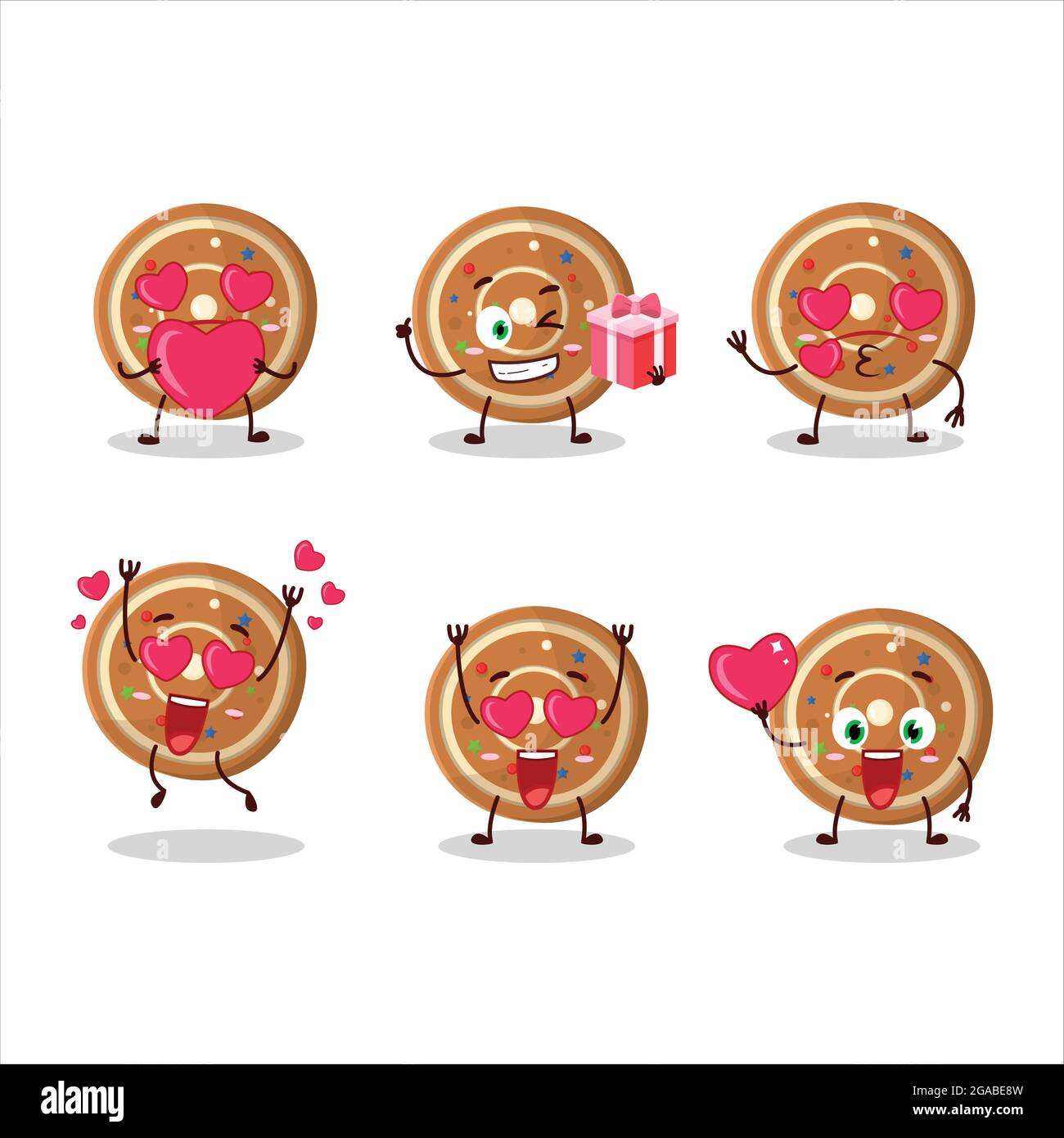 Gingerbread round cartoon character with love cute emoticon. Vector ...