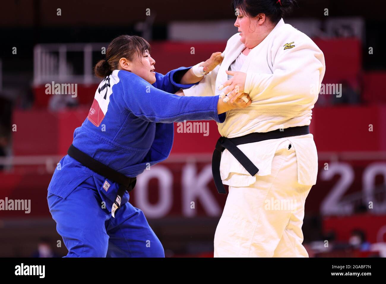 Tokyo, Japan. 30th July, 2021. (L to R) Han Mijin (KOR), Kindzerska Iryna (AZE) Judo : Women's ...