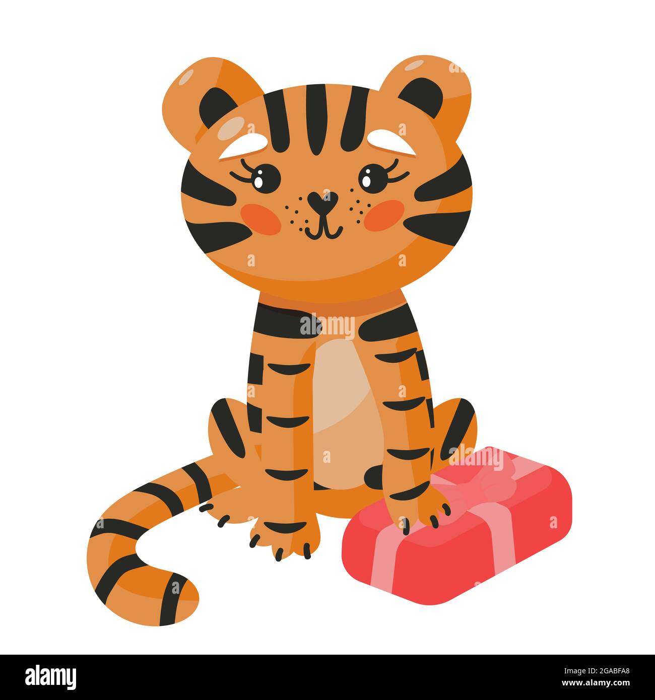 Cute tiger character with gift box isolated vector illustration. Animal ...