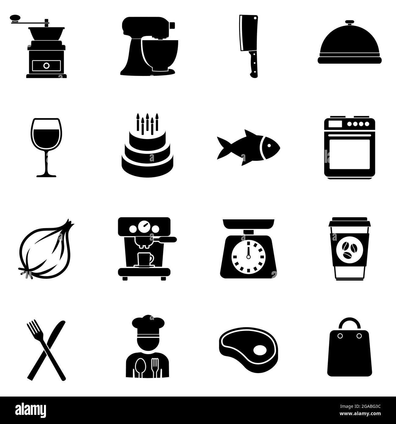 Kitchen, restaurant, food concept vector icon set, black isolated ...