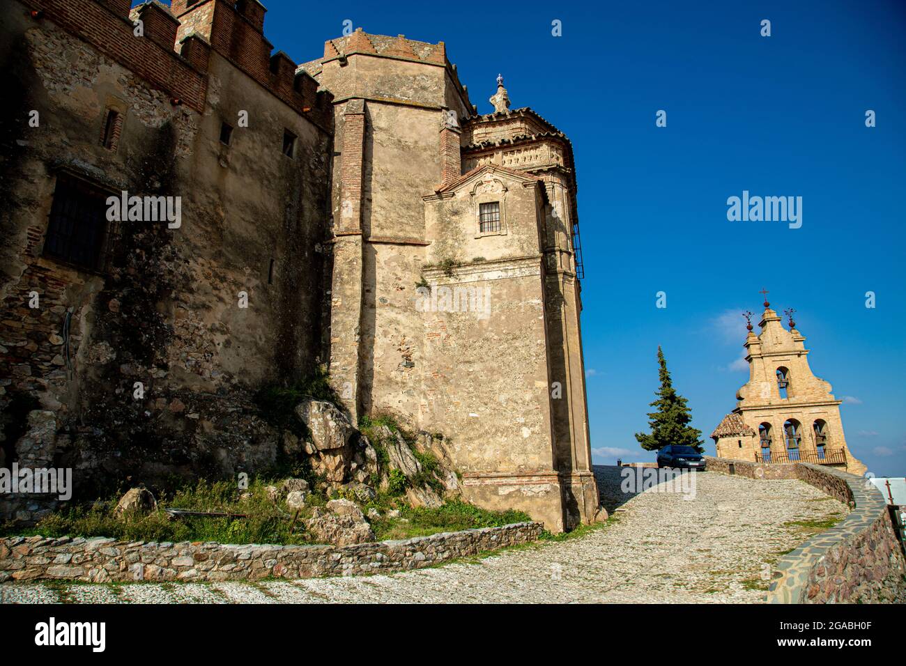 Castle, walls and restoration excavations, with samples of foundations ...