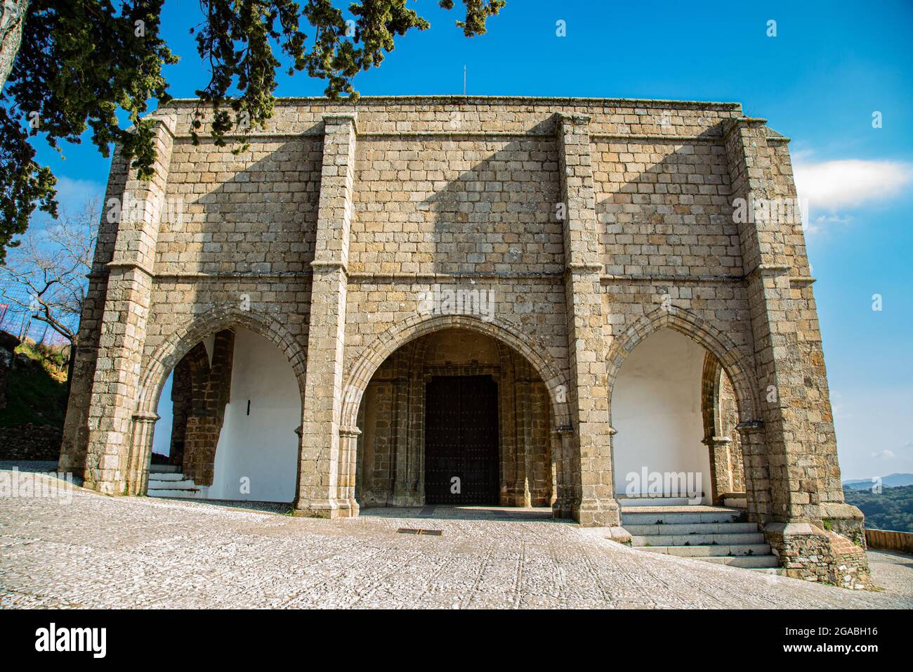 Chapel exterior with arcade and stone columns Stock Photo - Alamy