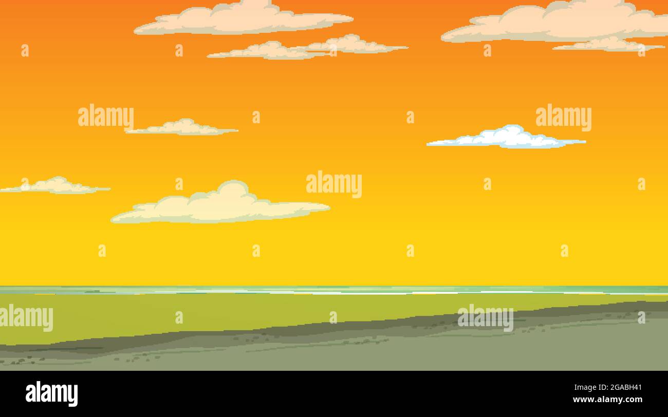 Blank sky at sunset time scene with blank flood landscape illustration ...