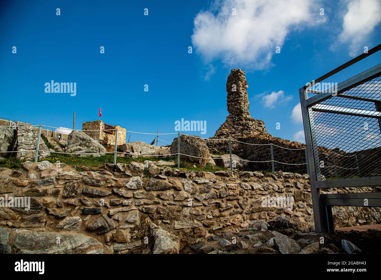Castle, walls and restoration excavations, with samples of foundations ...