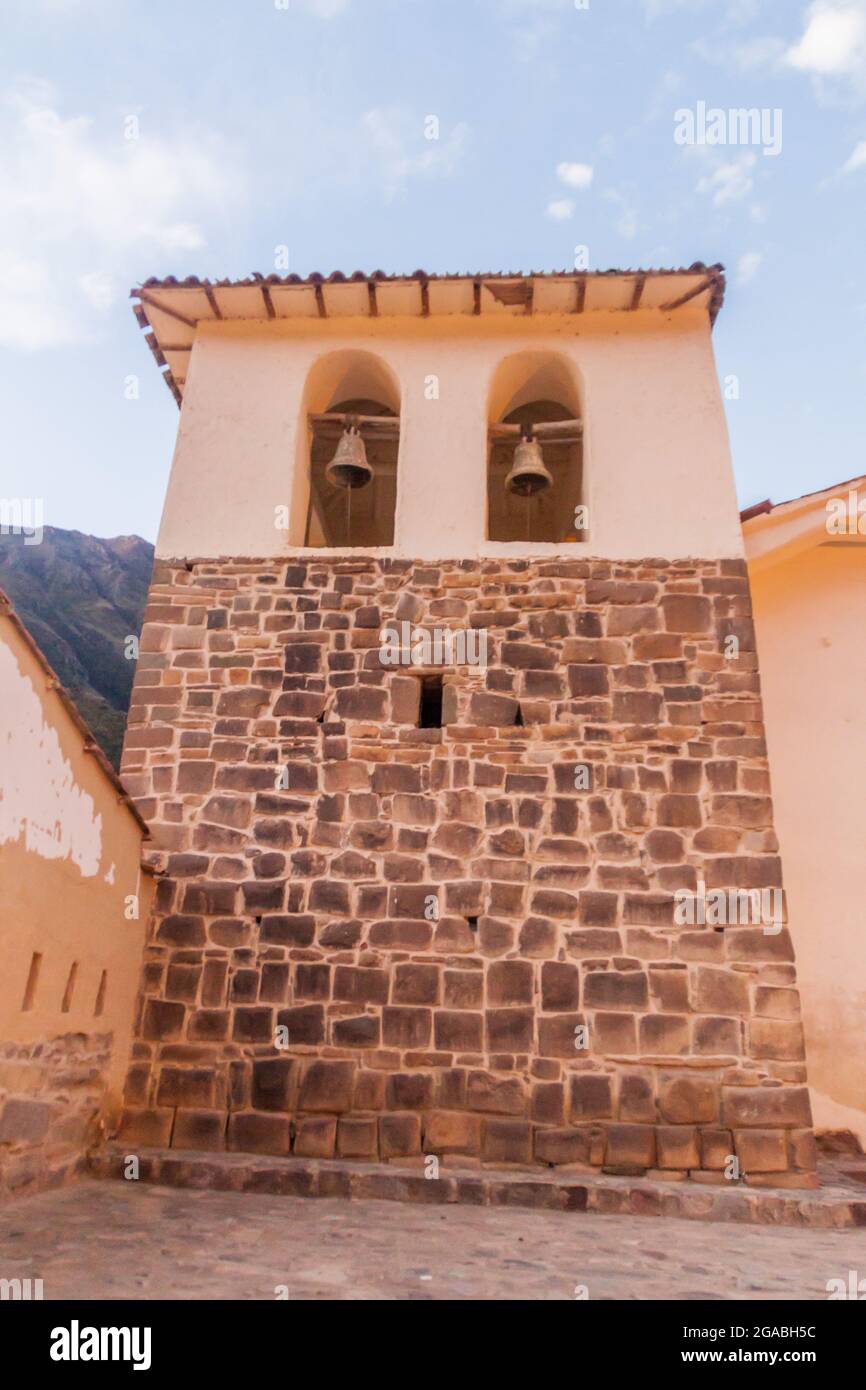 Bell tower of a church in Ollantaytambo, Sacred Valley of Incas, Peru ...