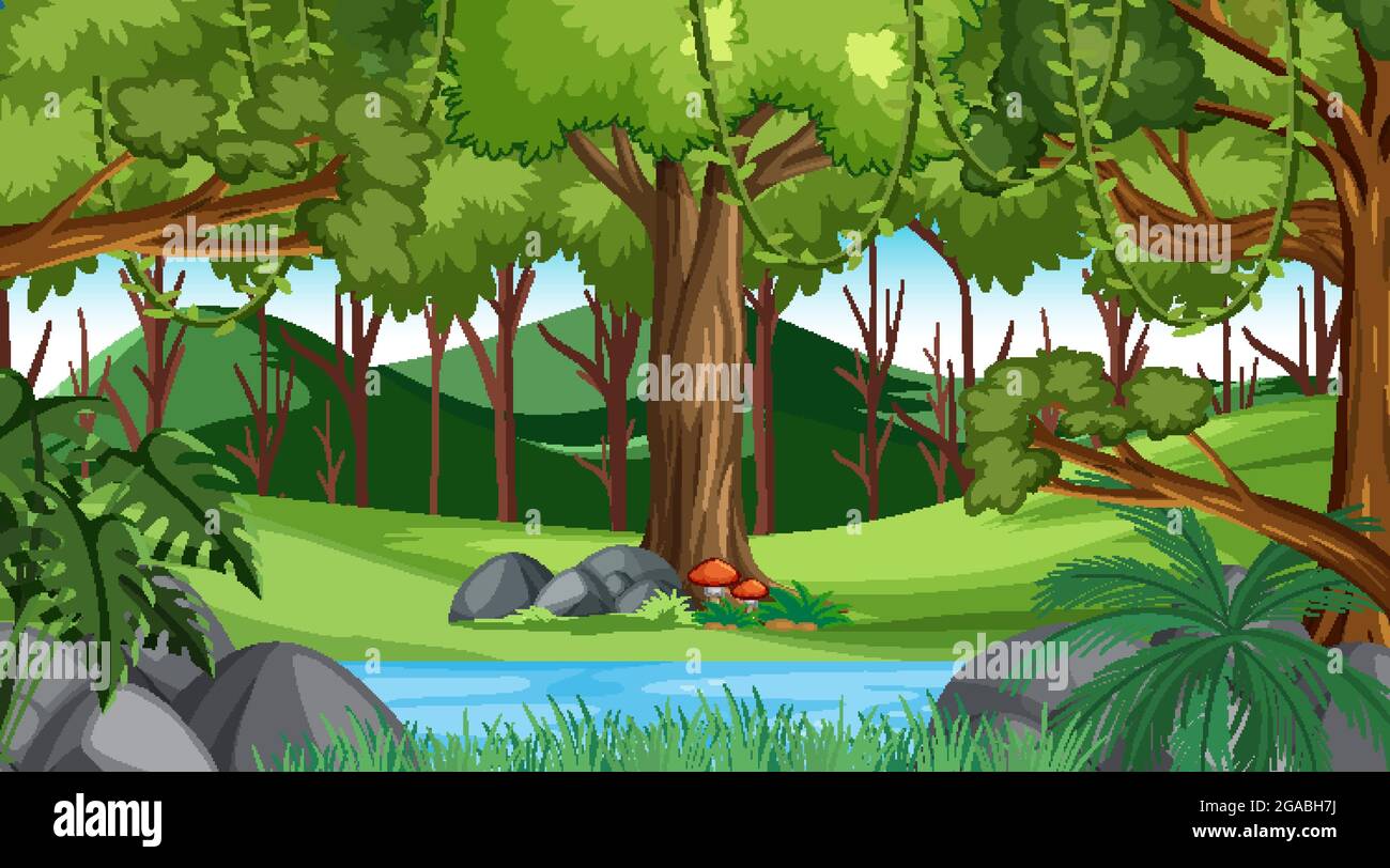 Forest at daytime landscape scene illustration Stock Vector Image & Art ...