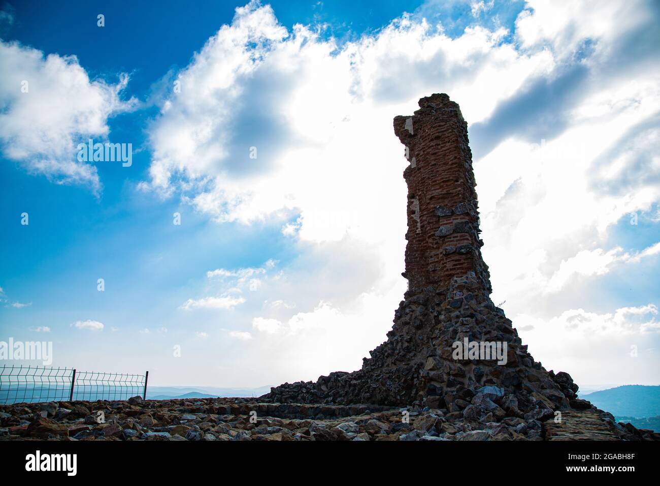 Castle, walls and restoration excavations, with samples of foundations ...