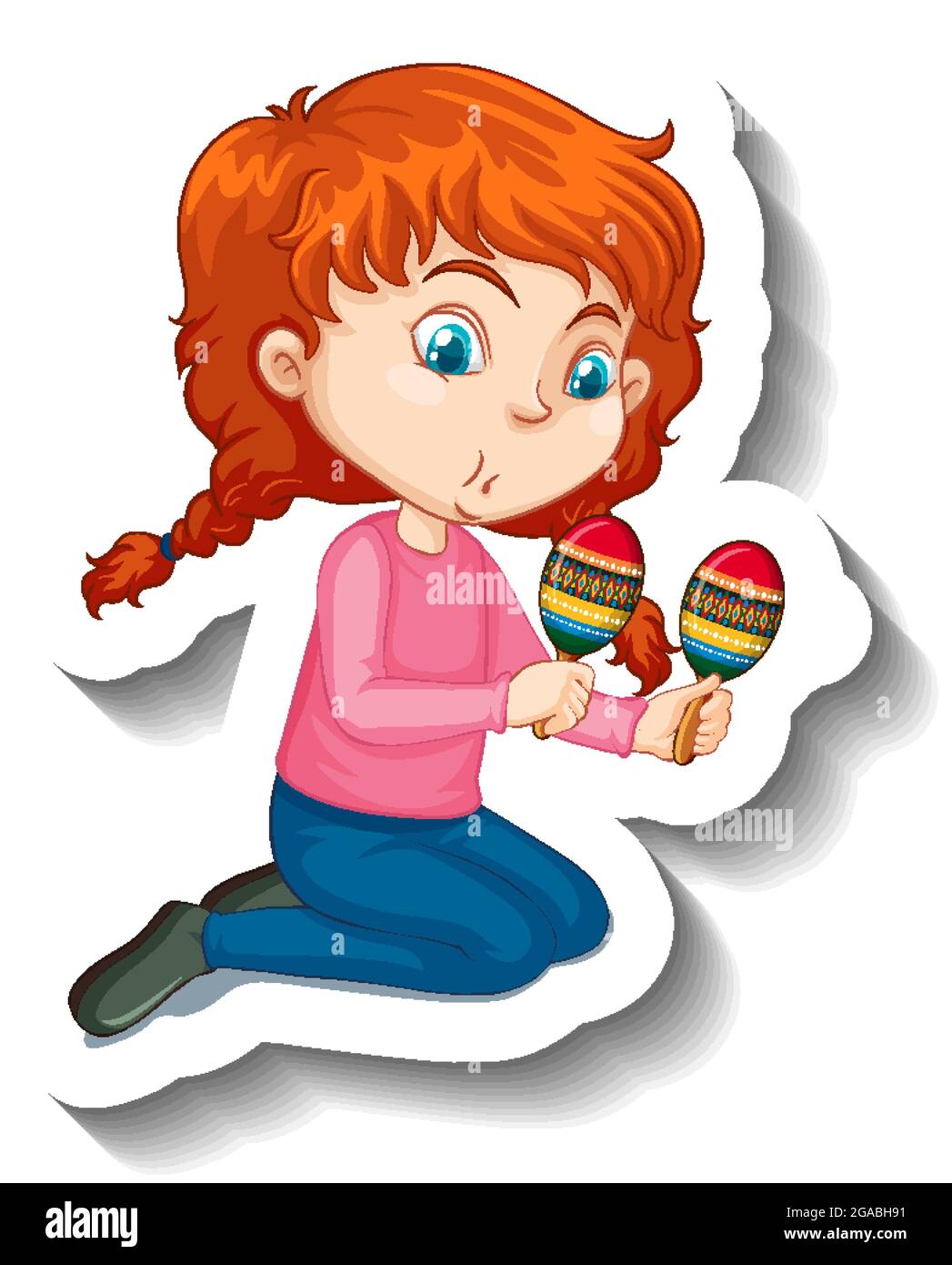 Cartoon character sticker girl playing maracas musical instrument ...