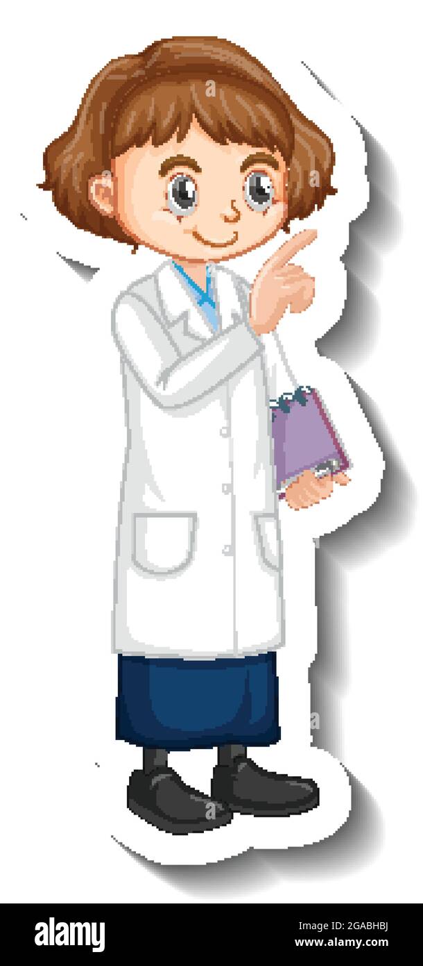 A girl in science gown cartoon character sticker illustration Stock ...