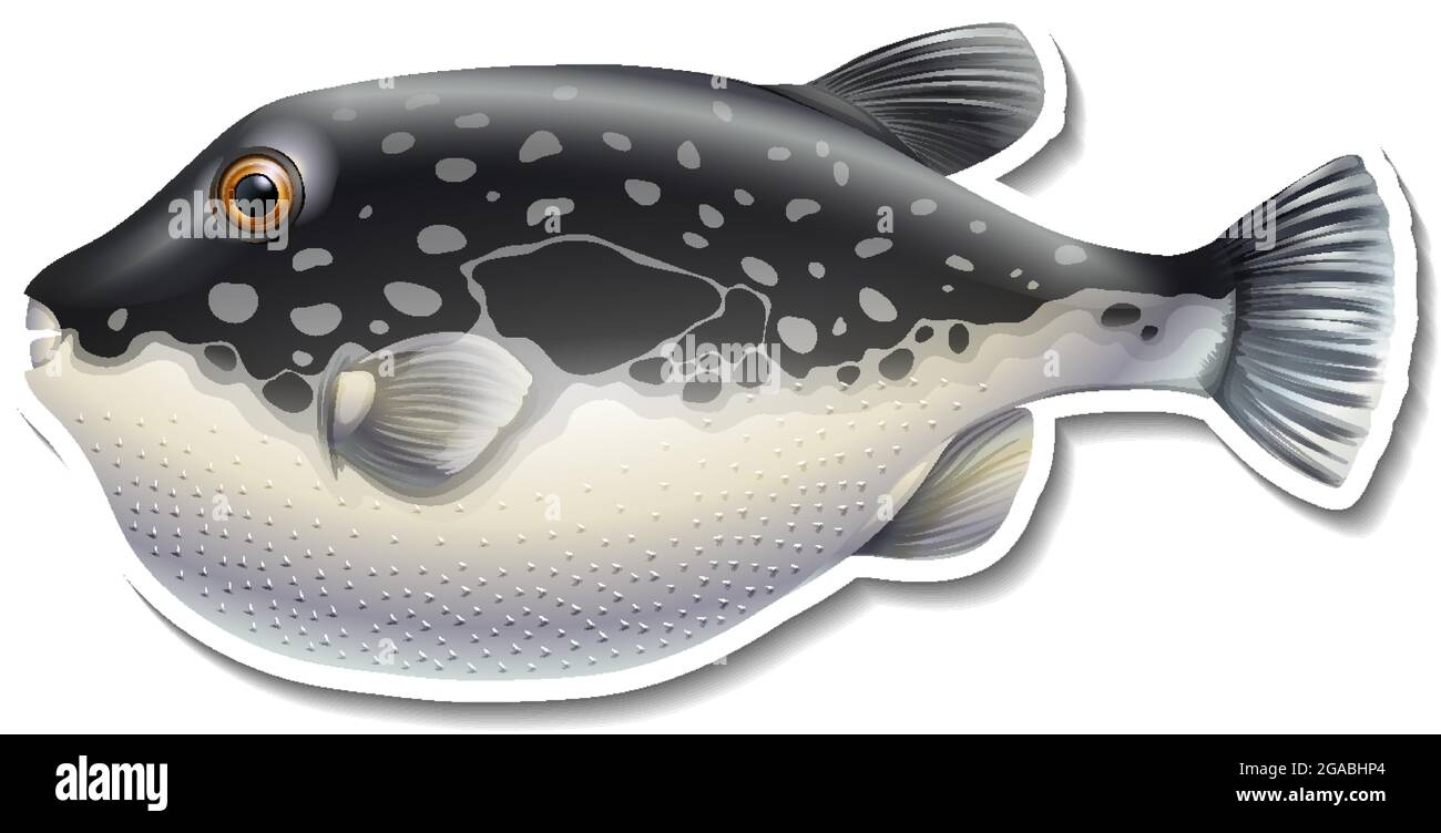 Puffer fish cartoon sticker on white background illustration Stock ...