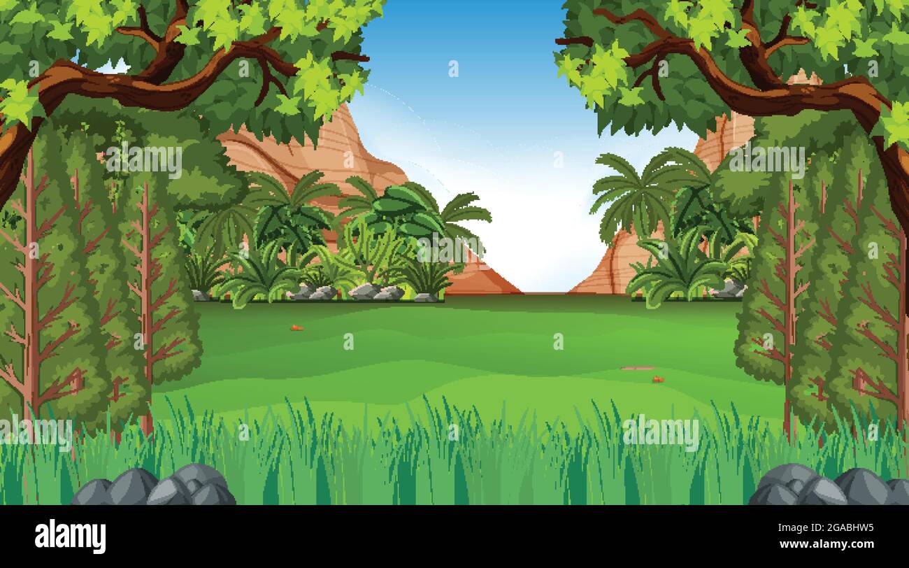 Forest scene with various forest trees illustration Stock Vector Image ...