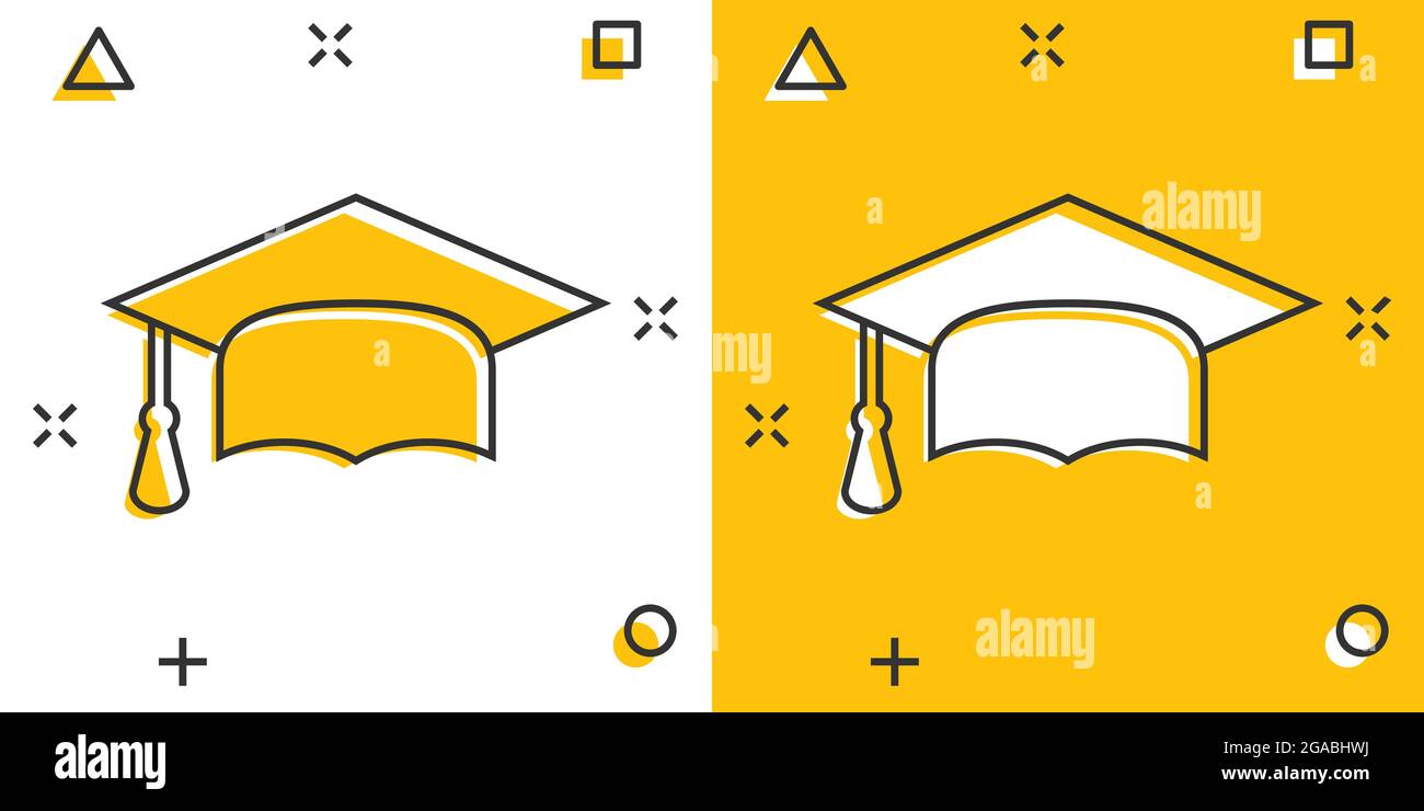 Cartoon graduation cap icon in comic style. Finish education sign ...