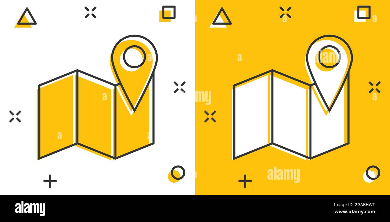 Cartoon map pin icon in comic style. Location gps illustration ...
