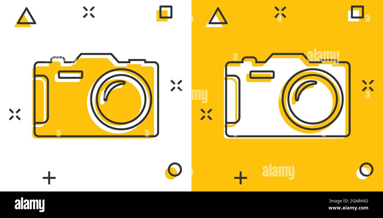 Vector cartoon photo camera icon in comic style. Photographer cam sign ...