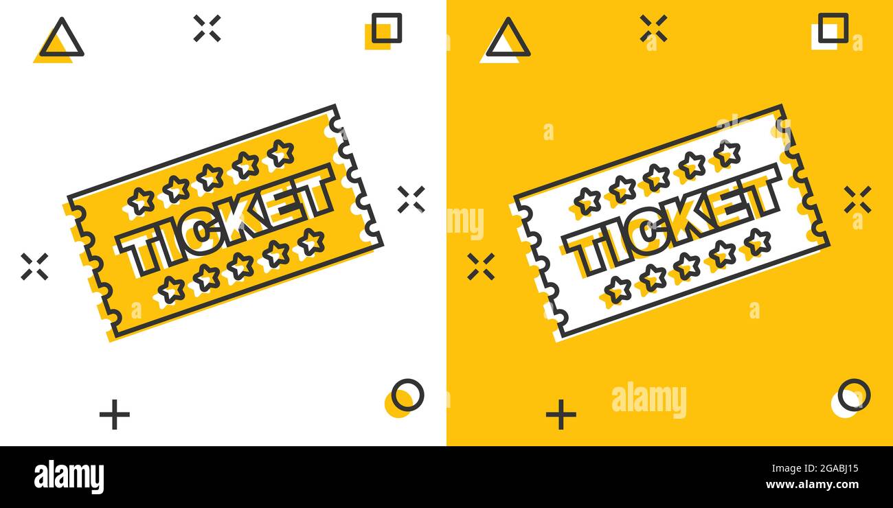 Cartoon ticket icon in comic style. Admit one illustration pictogram ...