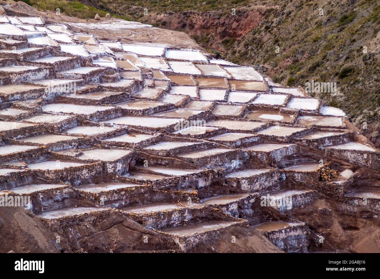 Salinas (Salt extraction pans) in Sacred Valley of Incas, Peru Stock ...