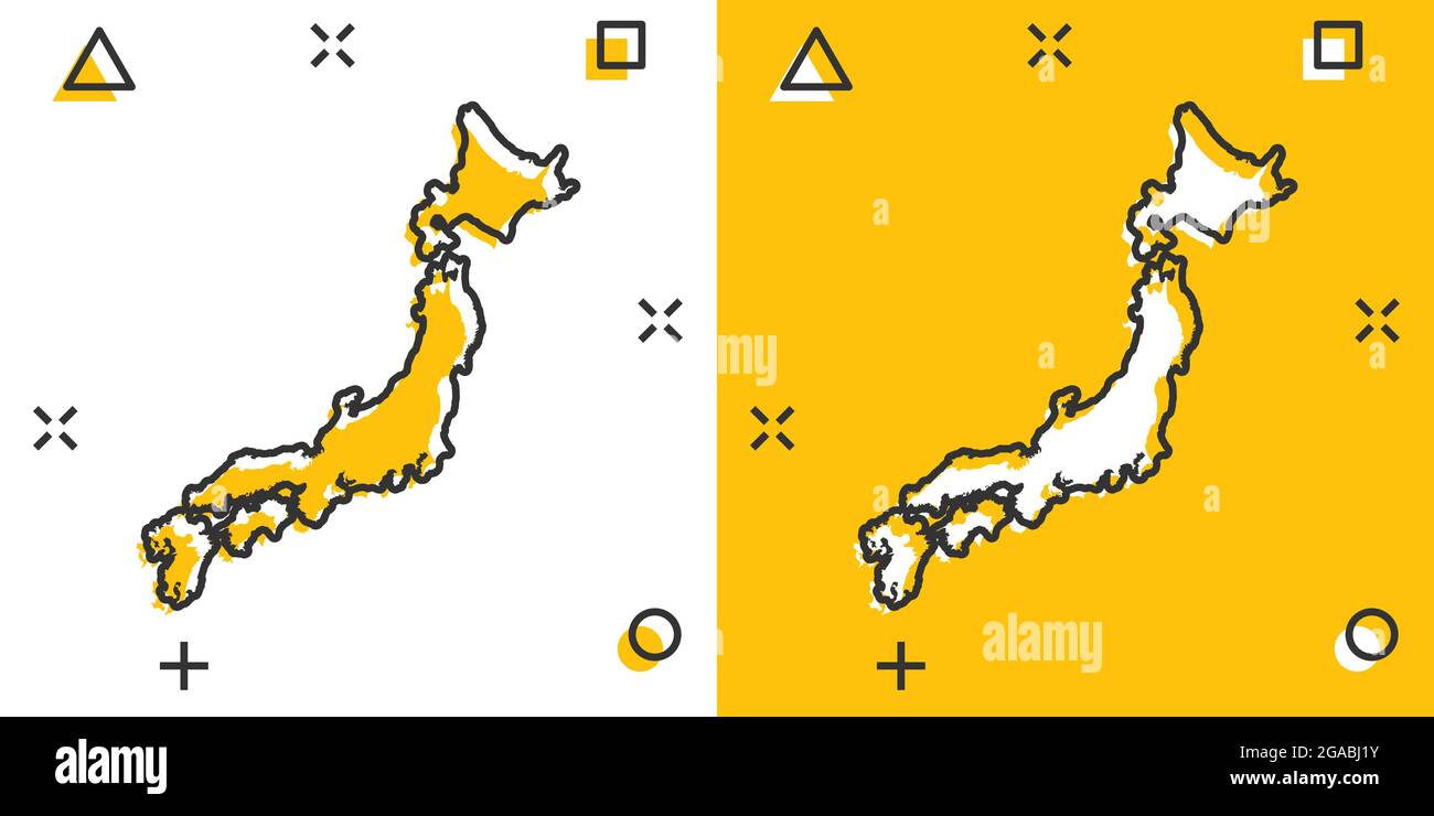 Cartoon colored Japan map icon in comic style. Japan sign illustration ...