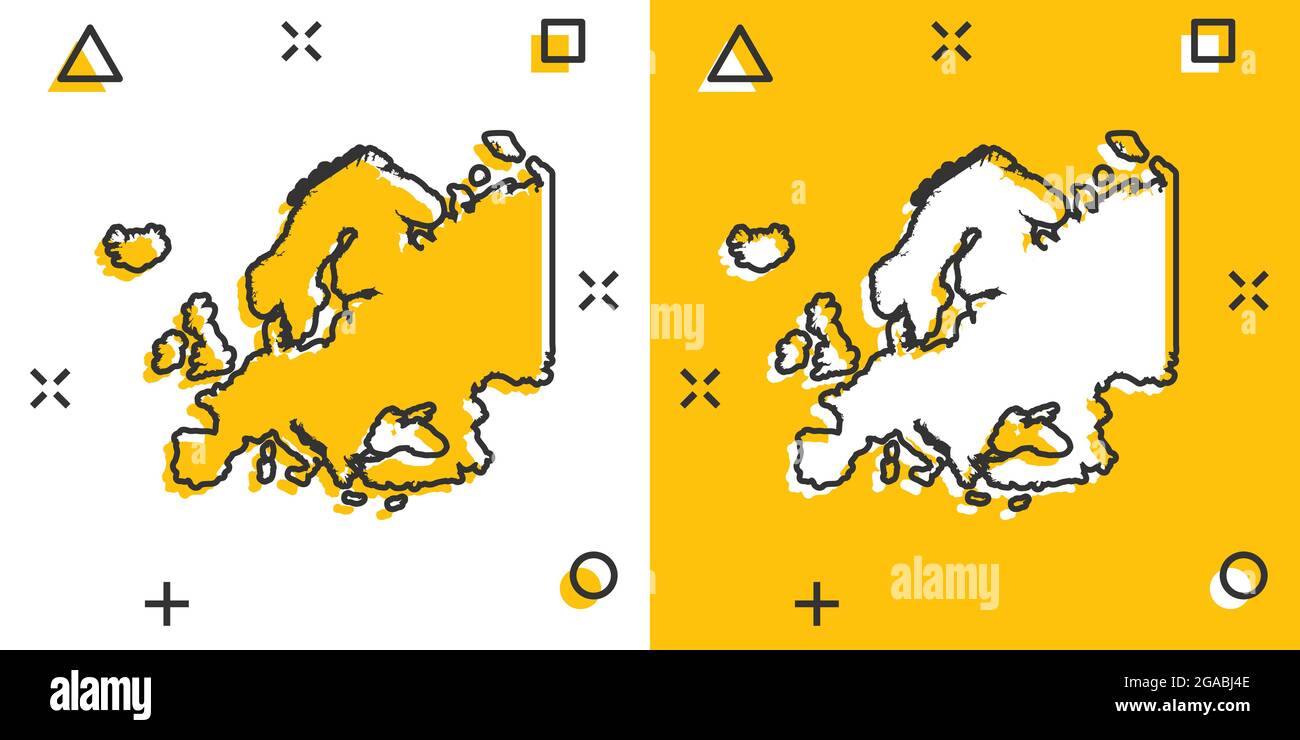 Cartoon colored Europe map icon in comic style. Europe sign ...