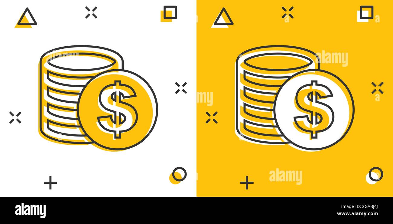 Cartoon money coins icon in comic style. Dollar coin sign illustration ...